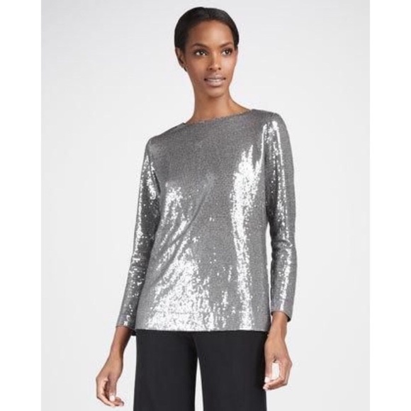 Misook | Tops | Misook Womens Sequin Top Evening Mixed Silver Taupe ...